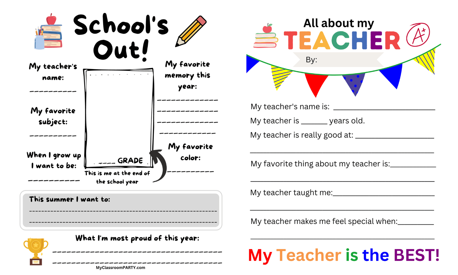 End of the School Year Printables – MyClassroomParty