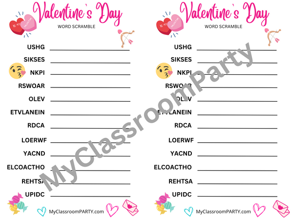 Valentine's Day Word Scramble – MyClassroomParty