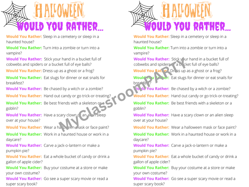 Would You Rather Halloween Printable - MyClassroomParty